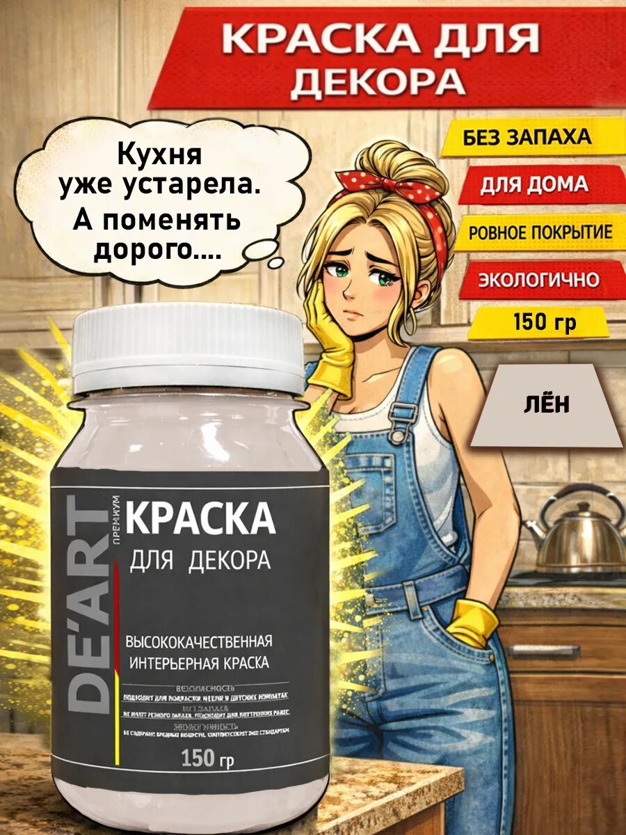 Краска для декора и мебели 150гр лен