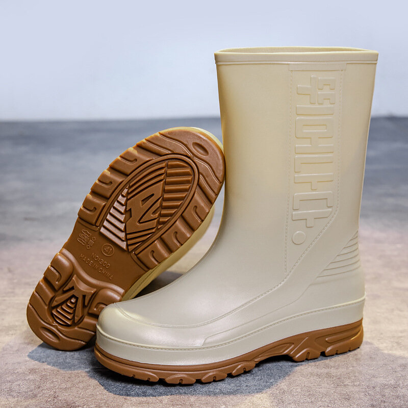 Мужские резиновые сапоги до середины икры, нескользящая водонепроницаемая обувь, стильные сапоги для активного отдыха на воде, теплые резиновые сапоги до середины икры, резиновые сапоги для рыбалки. Размер обуви. EU:41