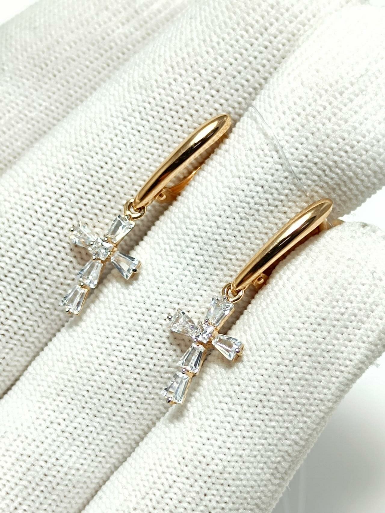 Серьги, красное золото, 585 проба, фианит