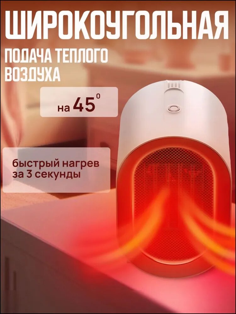 Обогреватель умный для дома, Тепловентилятор 1200W с PTC технологией и широким углом обзора, Белый — фото 1