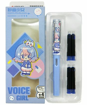 Ручка перьевая DE-12 (син) 0,5мм, с 4 картриджами, цвет коробки-фиолетовый