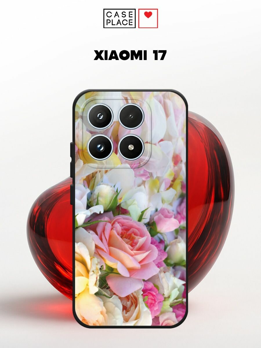 Черный матовый чехол на Xiaomi 17 / Сяоми 17 с принтом Утренние розы