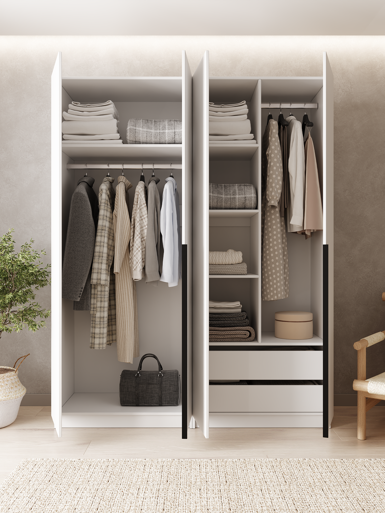 Шкаф A-A MEBEL МаХ четырехдверный платяной распашной для одежды с ящиками и полками 160х48х204 см белый