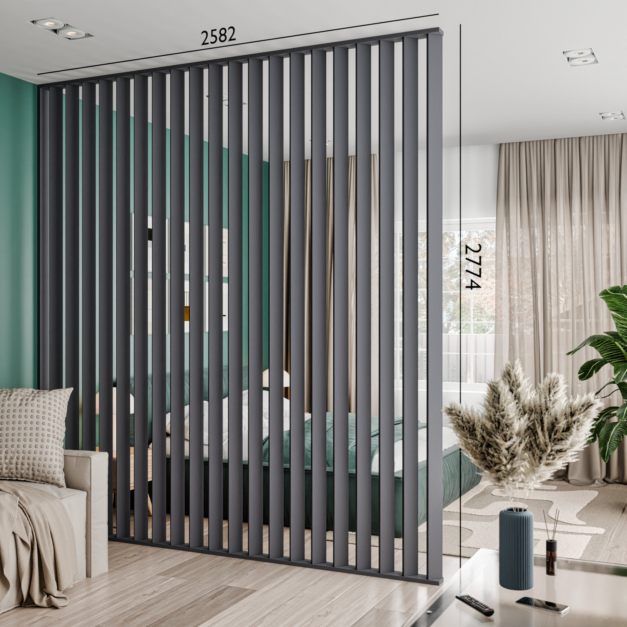 Перегородка для зонирования пространства на ширину 258 см, ЛДСП, графит