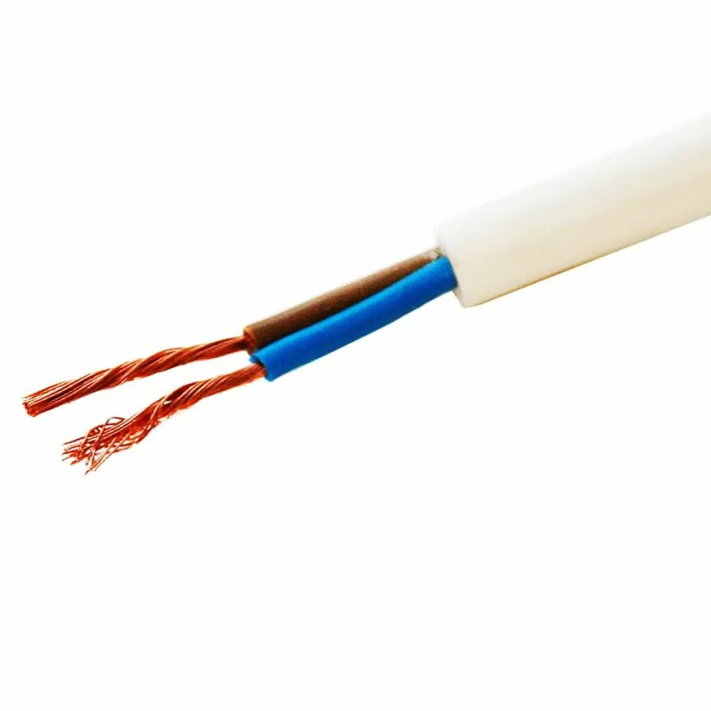 Кабель ПВСн 2х1.5 мм² ККЗ, 150 м, медный гибкий провод ГОСТ для удлинителей и электроприборов, белый цвет изоляции