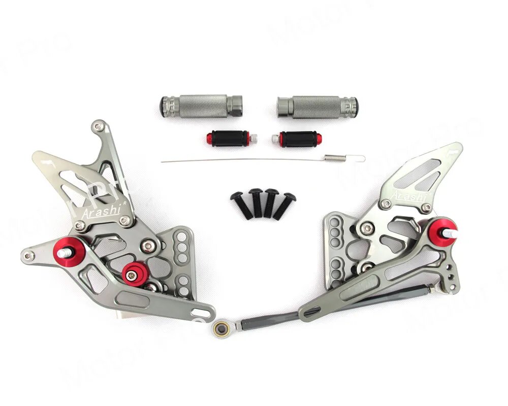 Подножки регулируемые Acashi для Suzuki GSXR 1000 2005-2006, серебряные