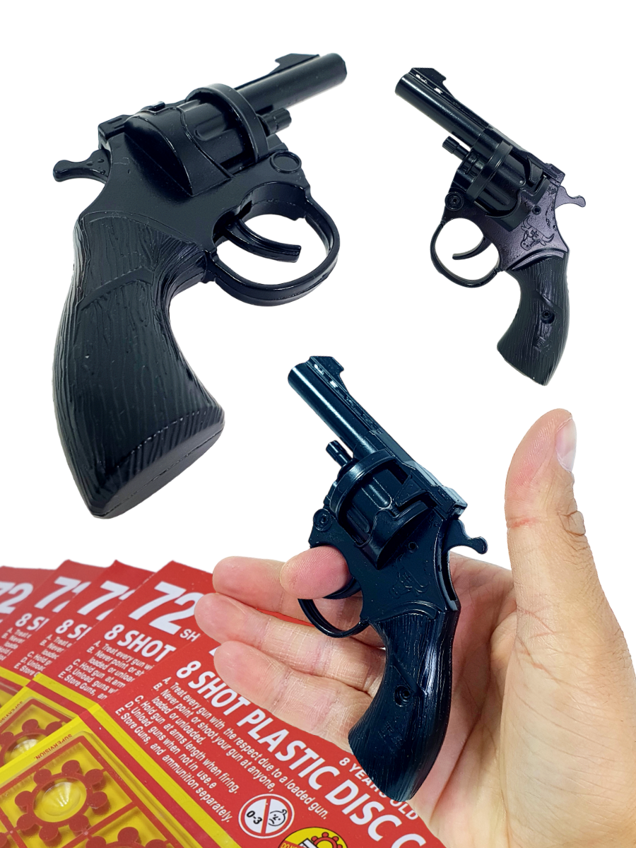 Пистолет револьвер с пистонами, металлический, 360 пистонов в комплекте. Пугач черный