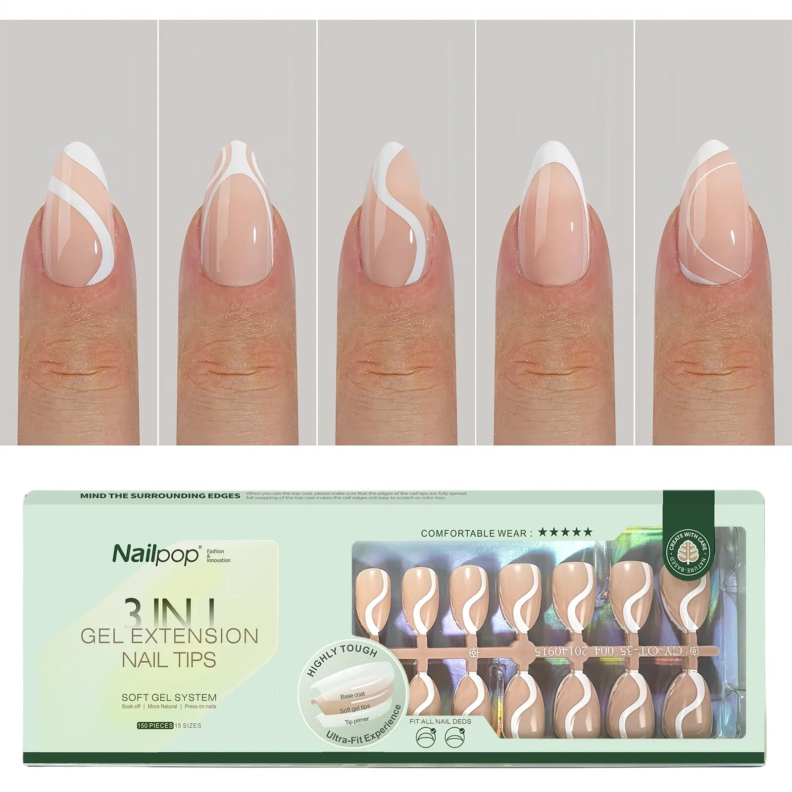 Nailpop гелевые типсы VF908-S Almond 6, тон кожи