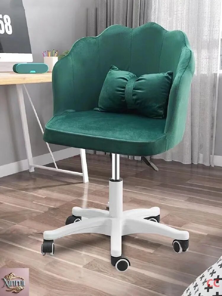 Стул офисный зеленый велюр на колесиках для дома и офиса