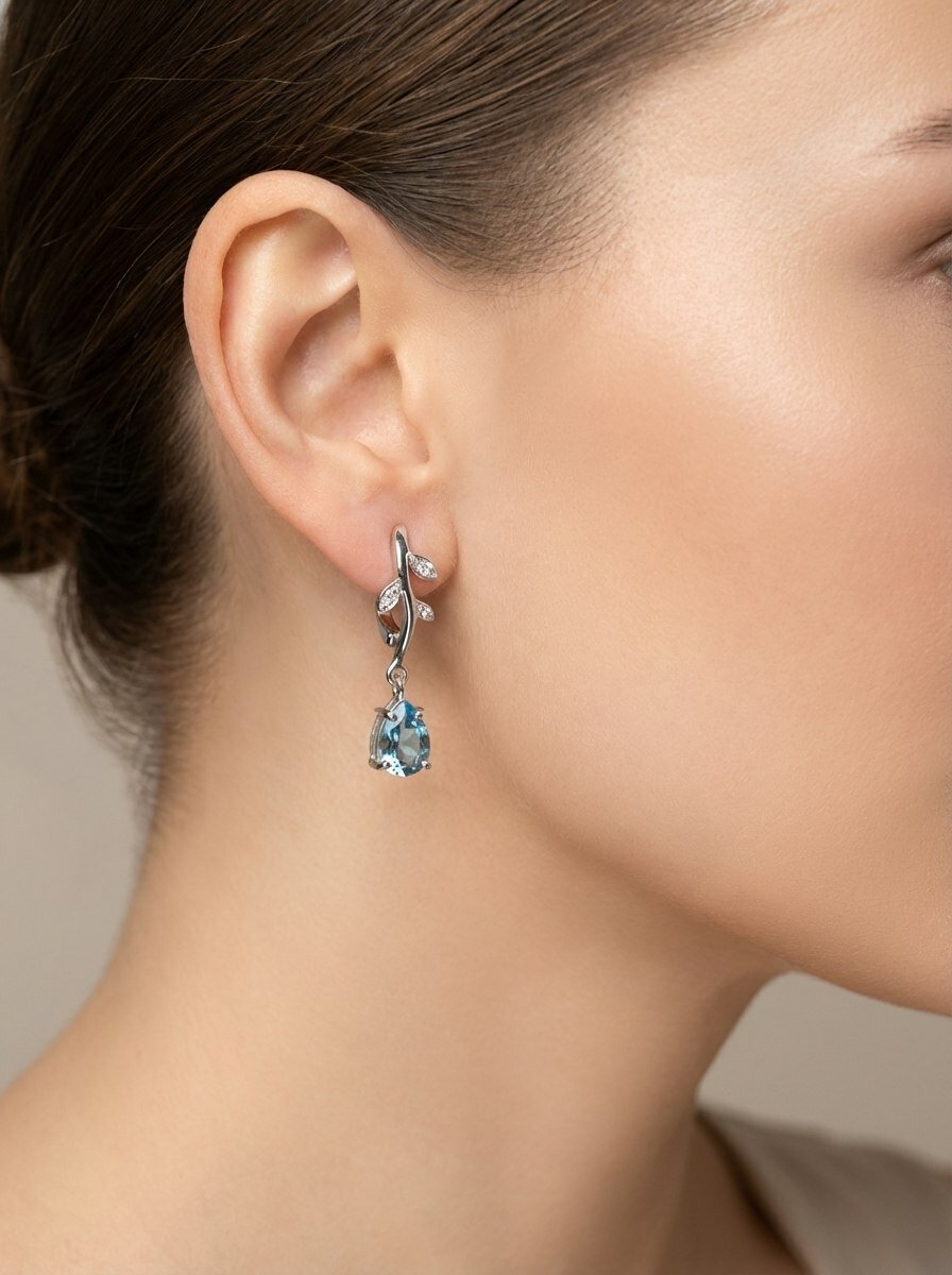 Серьги, серебро, 925 проба, родирование, фианит, Лондон топаз, топаз