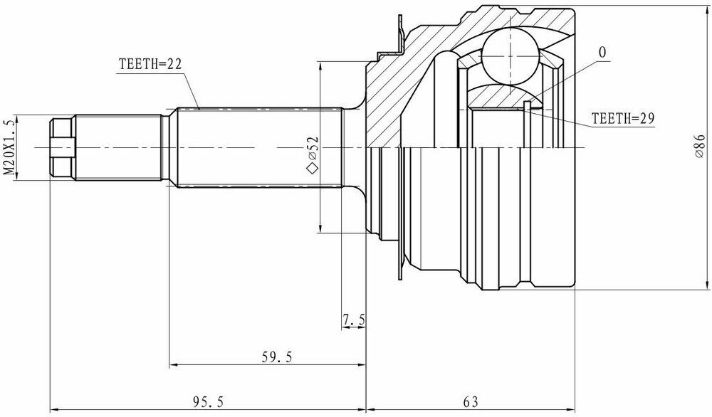 ШРУС наружный GANZ GIK04050 Daewoo Lanos 22, 29 шлицов