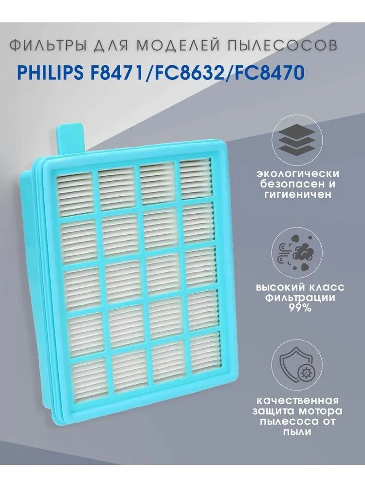 Фильтр + губчатый фильтр для пылесоса тип FC8058/01 серия Active FC8630-8649, FC9520-9529, FC8670-8679, FC9530-9542; Compact FC8470-8479, FC9320-9329