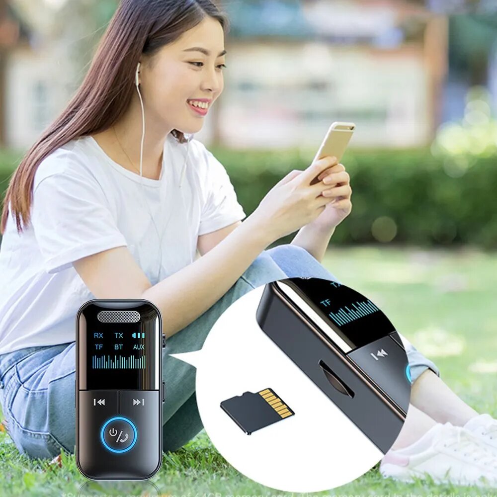 Bluetooth-адаптер GT69 с функцией приёмника и передатчика, Bluetooth 5.4, LED-дисплей, питание от встроенного аккумулятора