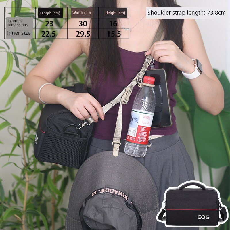 Большая черная фотоаппаратная сумка с тановым ремешком для Canon R50/R10/R8 и Sony, кроссбоди сумка