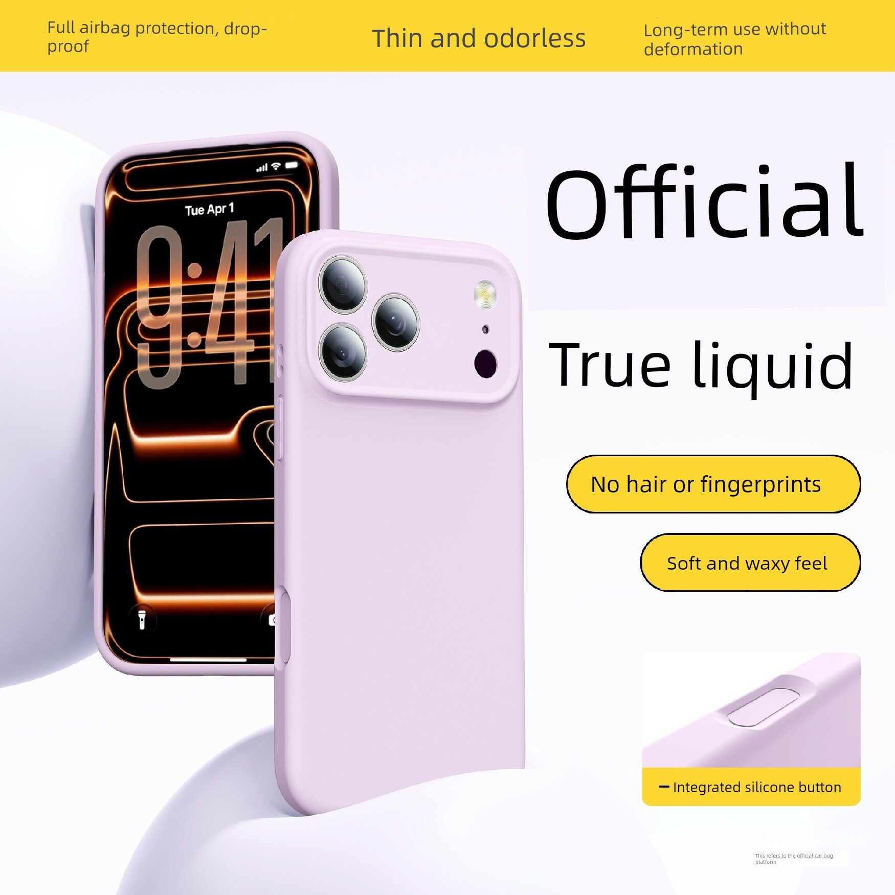 Чехол для iPhone 17 из жидкой силикона с полным покрытием камеры, устойчивый к падению, пастельный фиолетовый