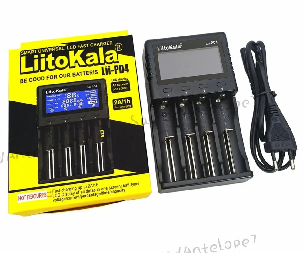 Умное зарядное устройство LiitoKala Lii-PD4 для Li-Ion, Ni-MH, LiFePO4 аккумуляторов, 4 слота, черный — фото 1