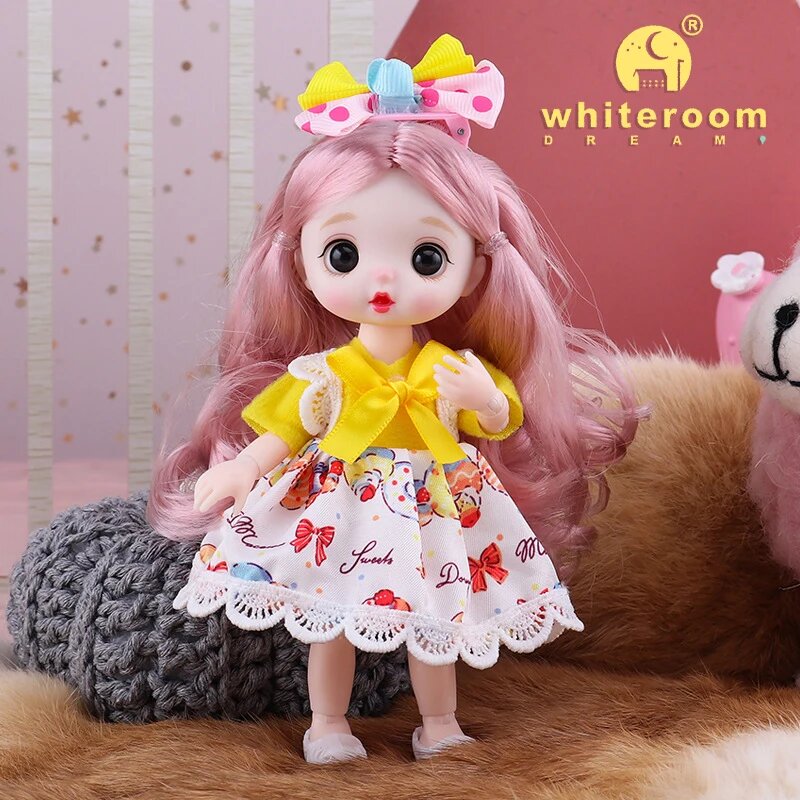 Кукла шарнирная Whiteroom 16 см, Розовый, глаза карие, doll with clothes 02