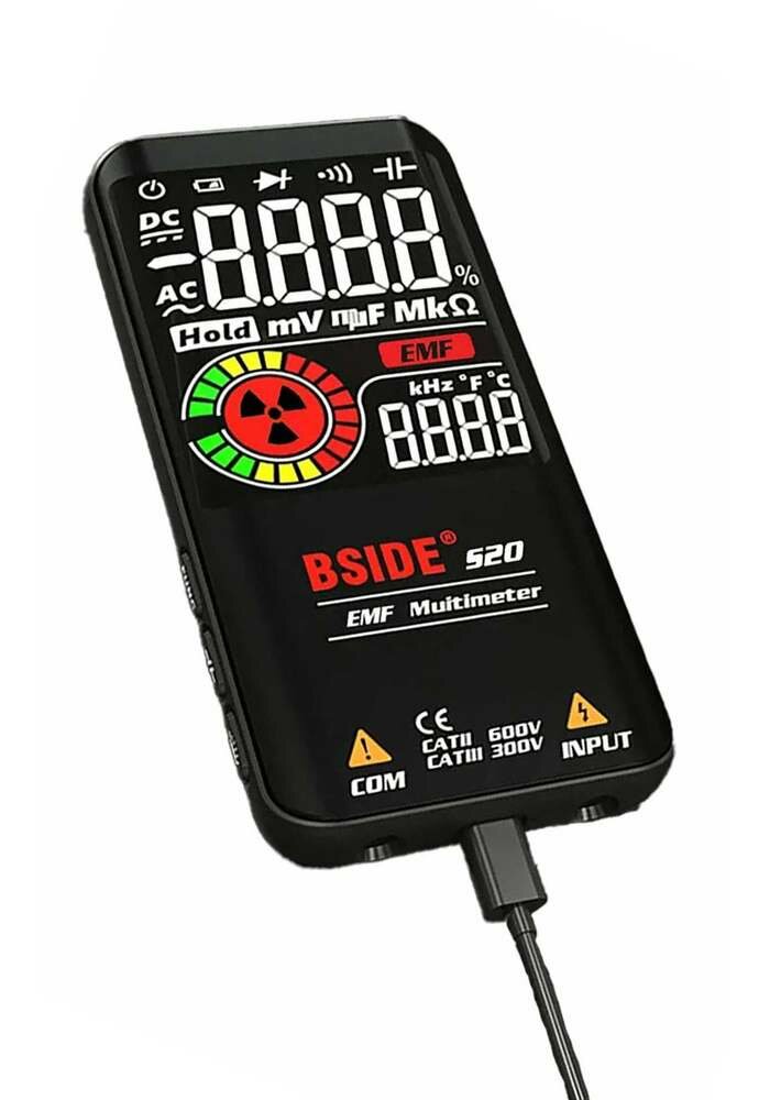 Мультиметр BSIDE EMF 2-in-1, цифровой, с детектором излучения электромагнитного поля, черный — фото 1