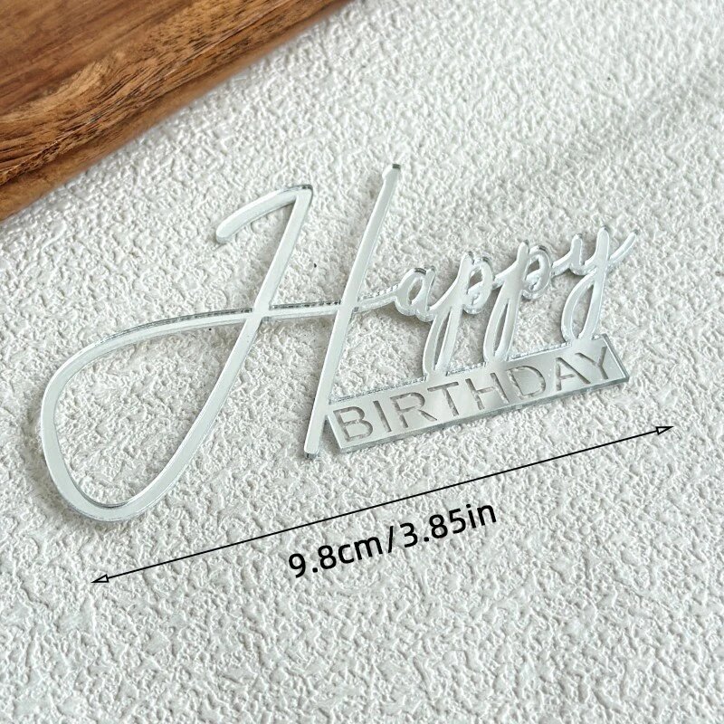 Белый акриловый топпер "Happy Birthday" HB3, 9.8см