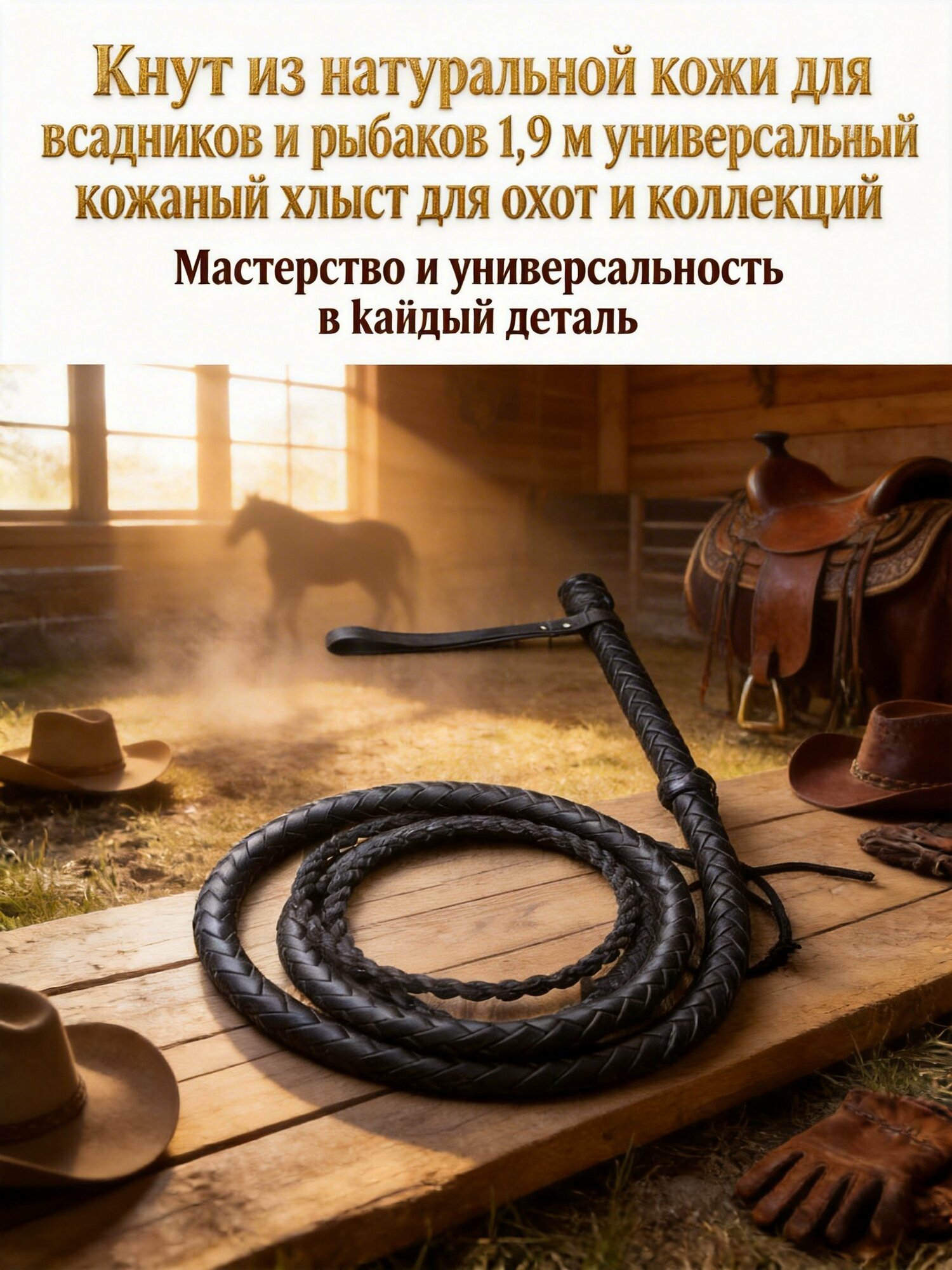 Кнут из натуральной кожи быка 1,9 м, казачья модель для всадника, охоты, ролевых игр, показательных выступлений и коллекции