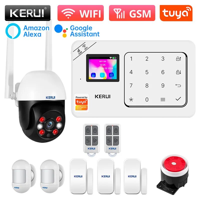 KERUI NEW W181 Наборы систем домашней безопасности WIFI GSM с контролем через смарт-приложение Tuya. Антиворовная система с датчиками движения для окон/дверей и сиреной-сигнализацией-KIT 3