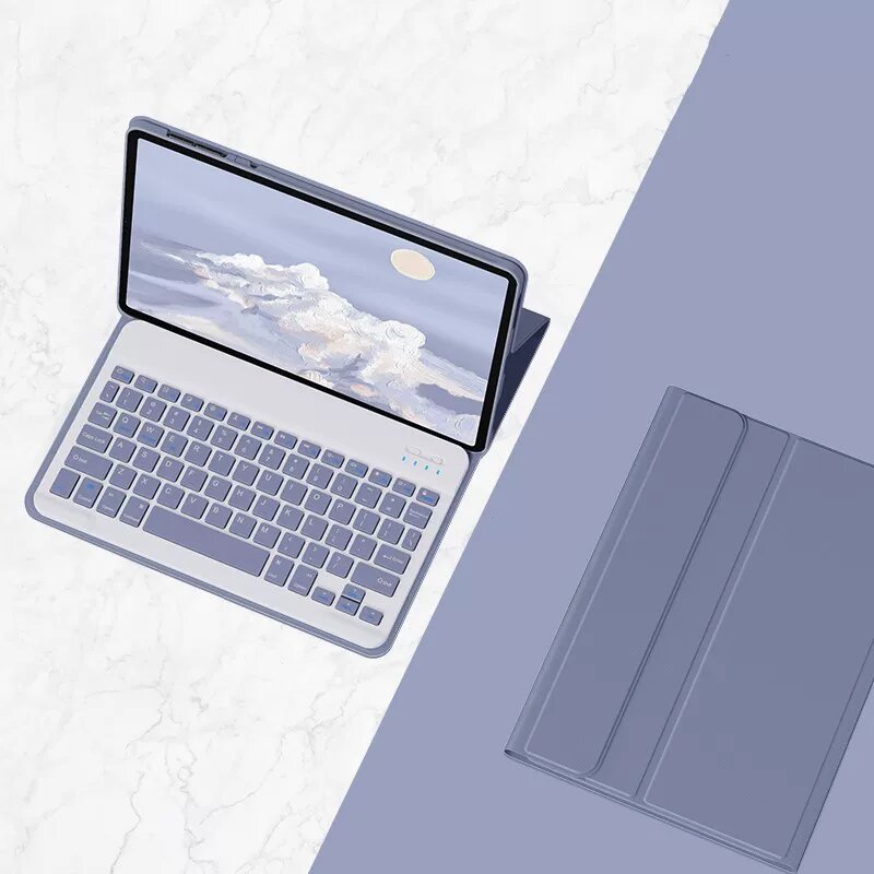 Чехол для iPad 10-го поколения 10,9 дюйма из полного силикона с магнитной клавиатурой и отсеком для стилуса, лавандовый