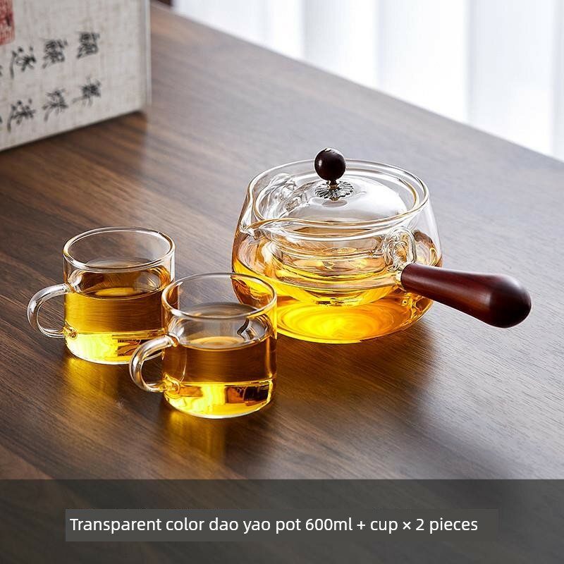 Стеклянный чайный набор с прозрачными чашками для приготовления чая, включая 2 чашки