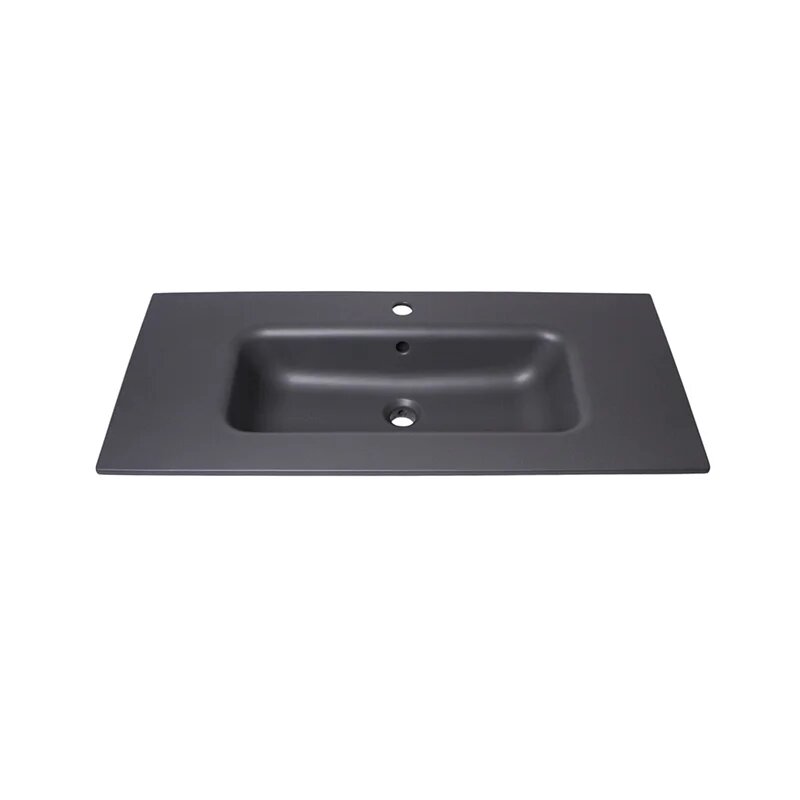 Мебельная раковина Plumberia Selection Ixo ceramica 81 накладная, фарфоровая, со встроенным сливом-переливом, черная, серая, матовая, раковина для ванной, прямоугольная