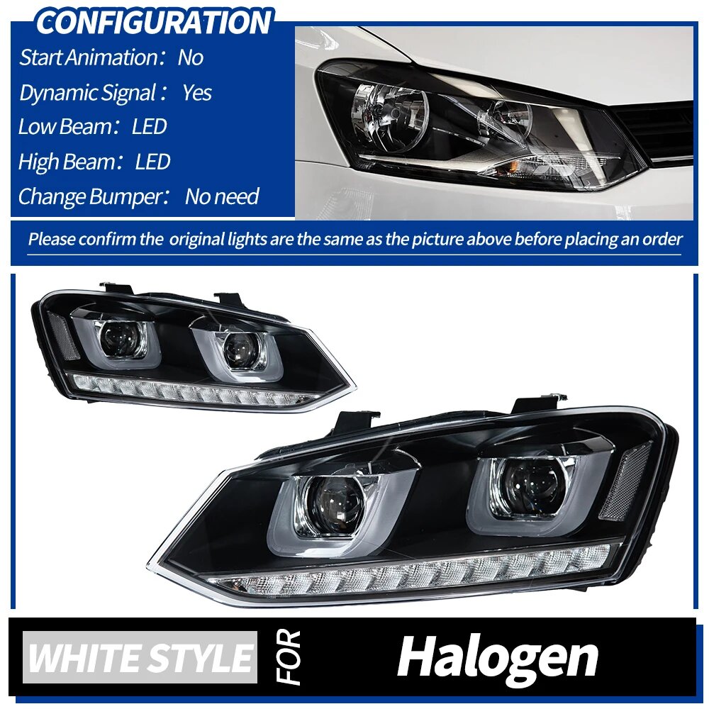 Светодиодные фары для стайлинга автомобиля VW Polo 2011-2018 Polo Head Lamp DRL Signal Projector Lens Автомобильные аксессуары