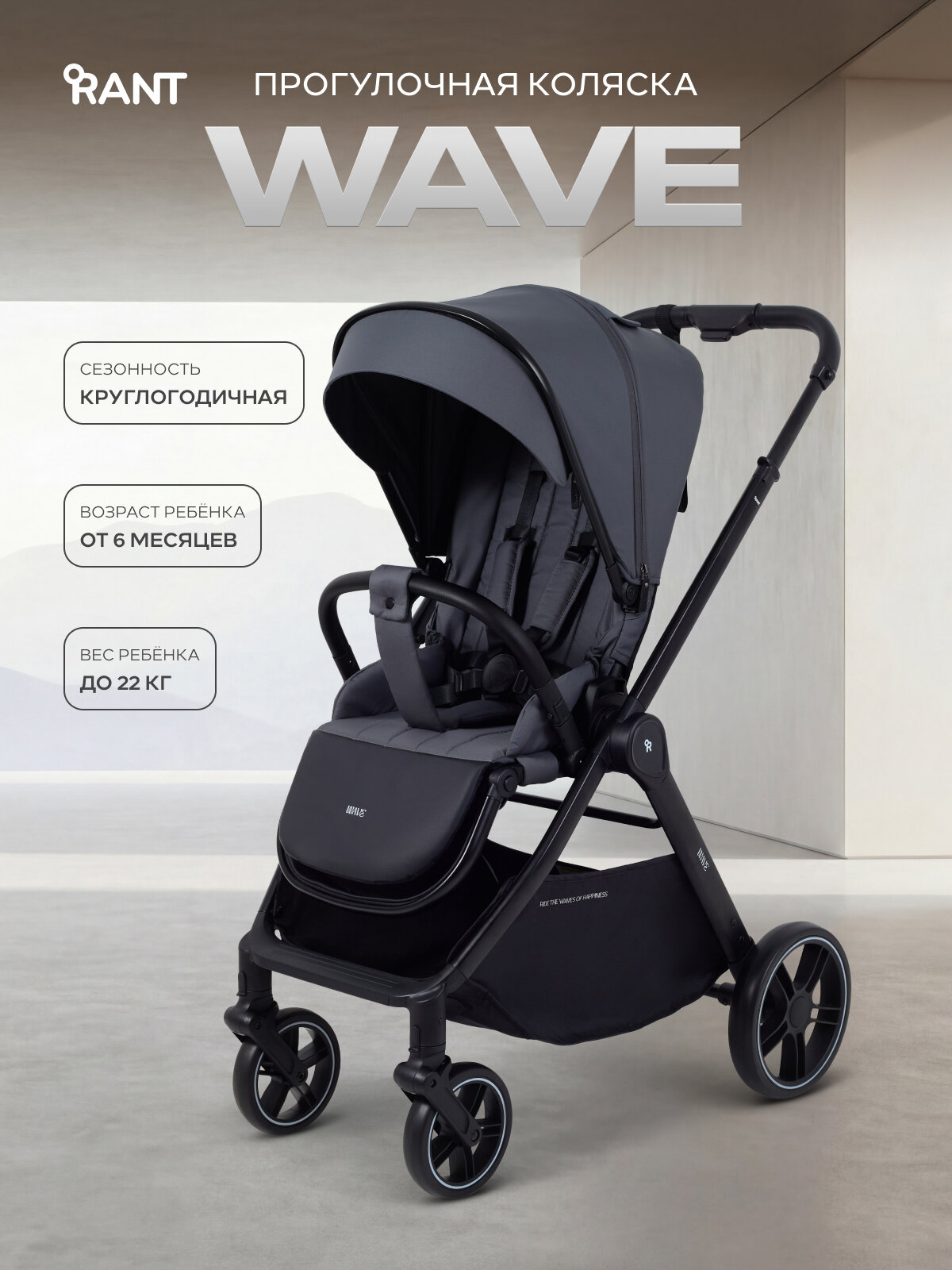 Коляска детская прогулочная Rant basic WAVE RA166 Graphite (графит)