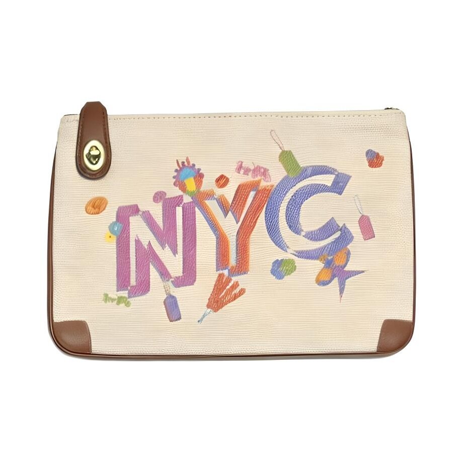 Сумка Coach, фактура тиснение, бежевый/коричневый — фото 1