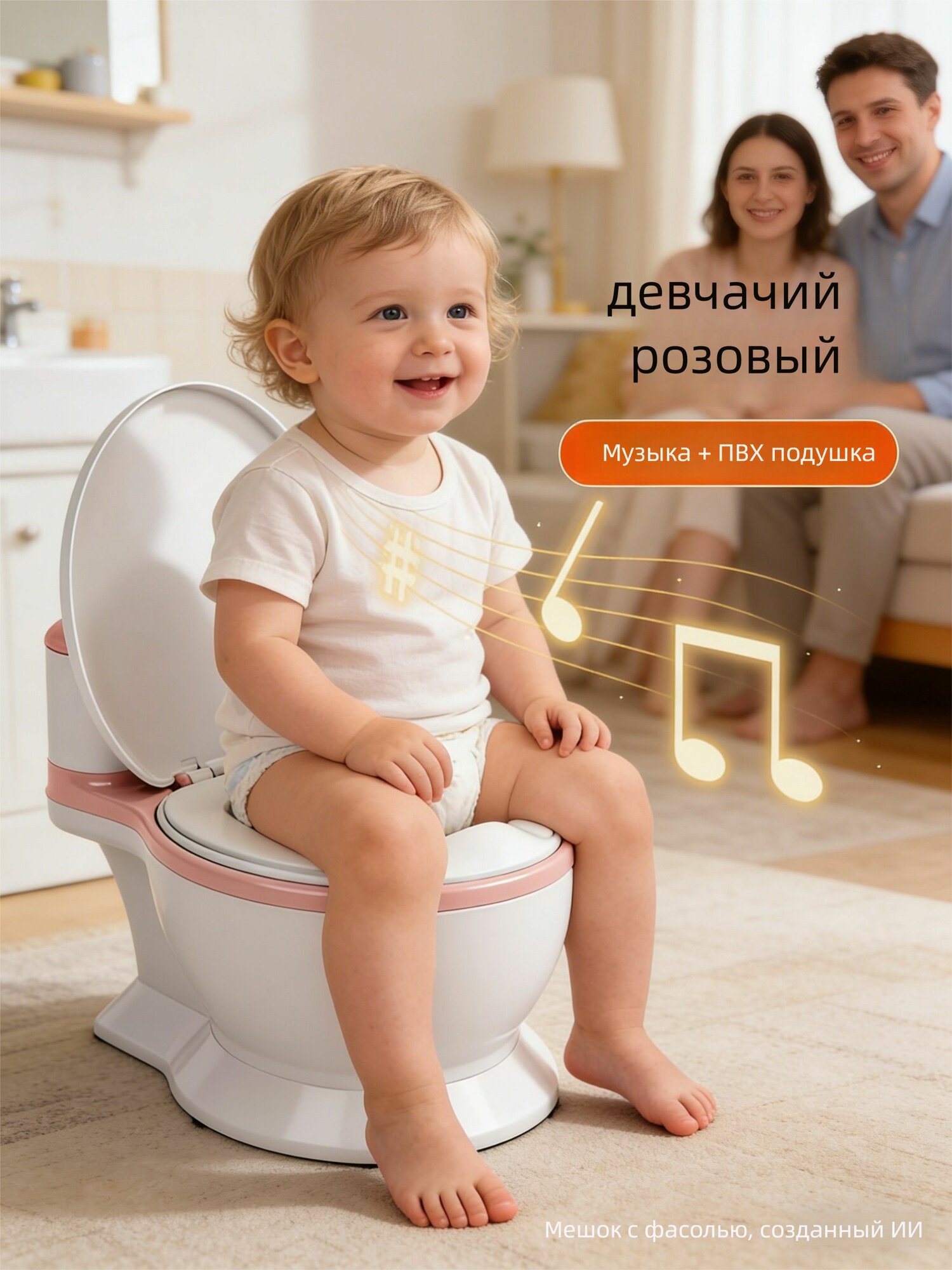 Музыкальный горшок-унитаз, для мальчика и девочки, пластиковый, розовый