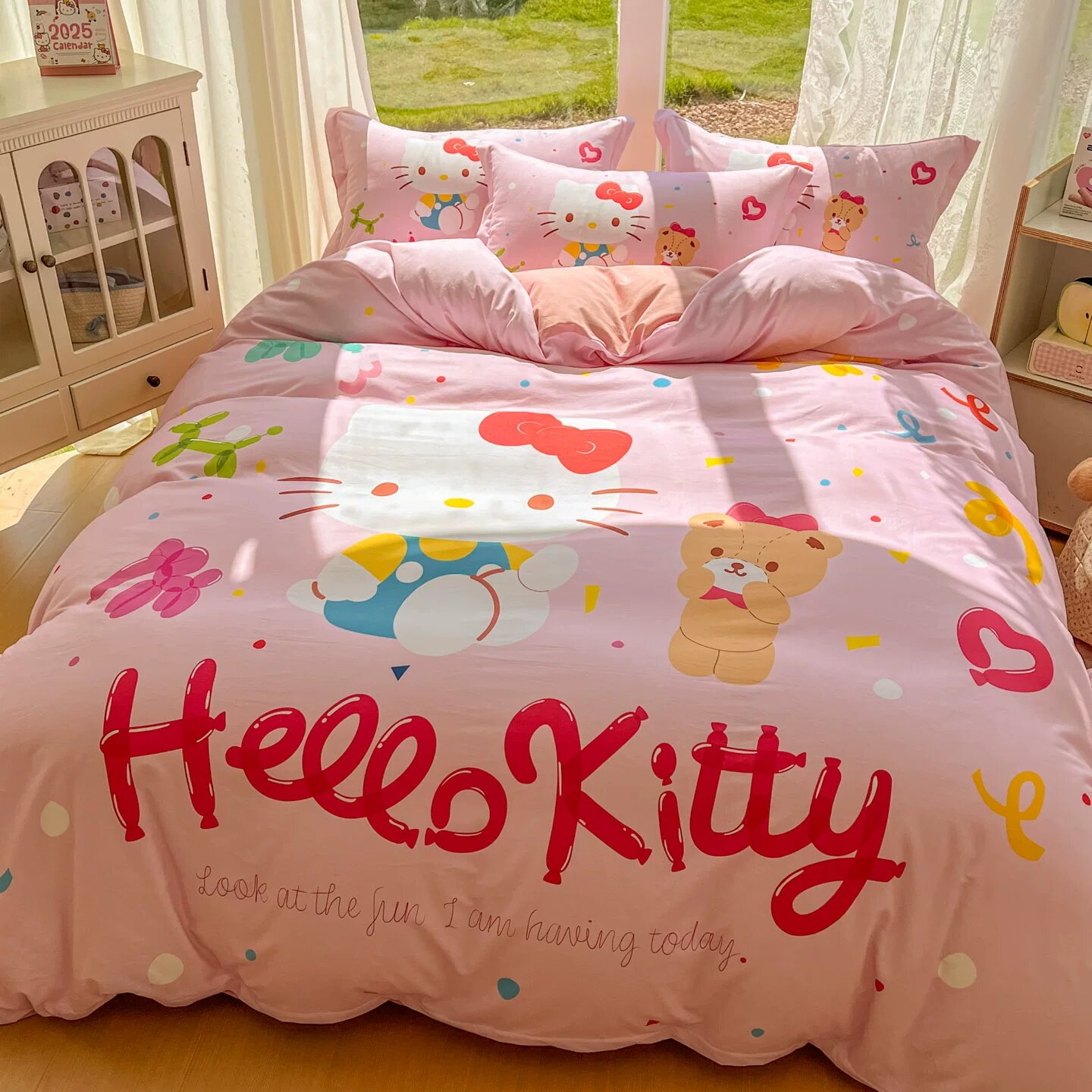 Комплект постельного белья Hello Kitty из 100% хлопка, утолщенный, с начесом, четыре предмета, полностью хлопковый,