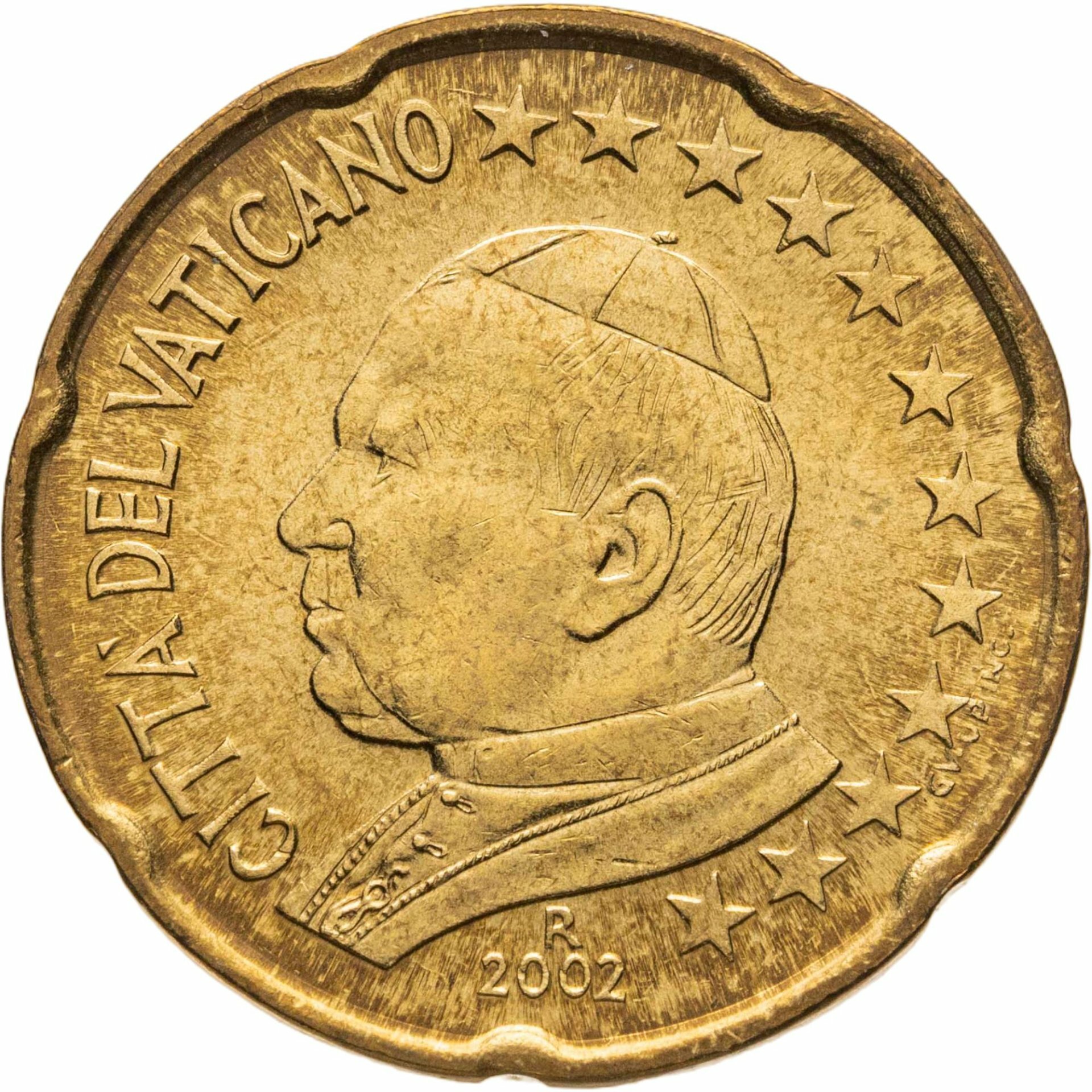 Ватикан 20 центов cents 2002 "Портрет Папы Иоана Павла II", Латунь, в сохранности UNC