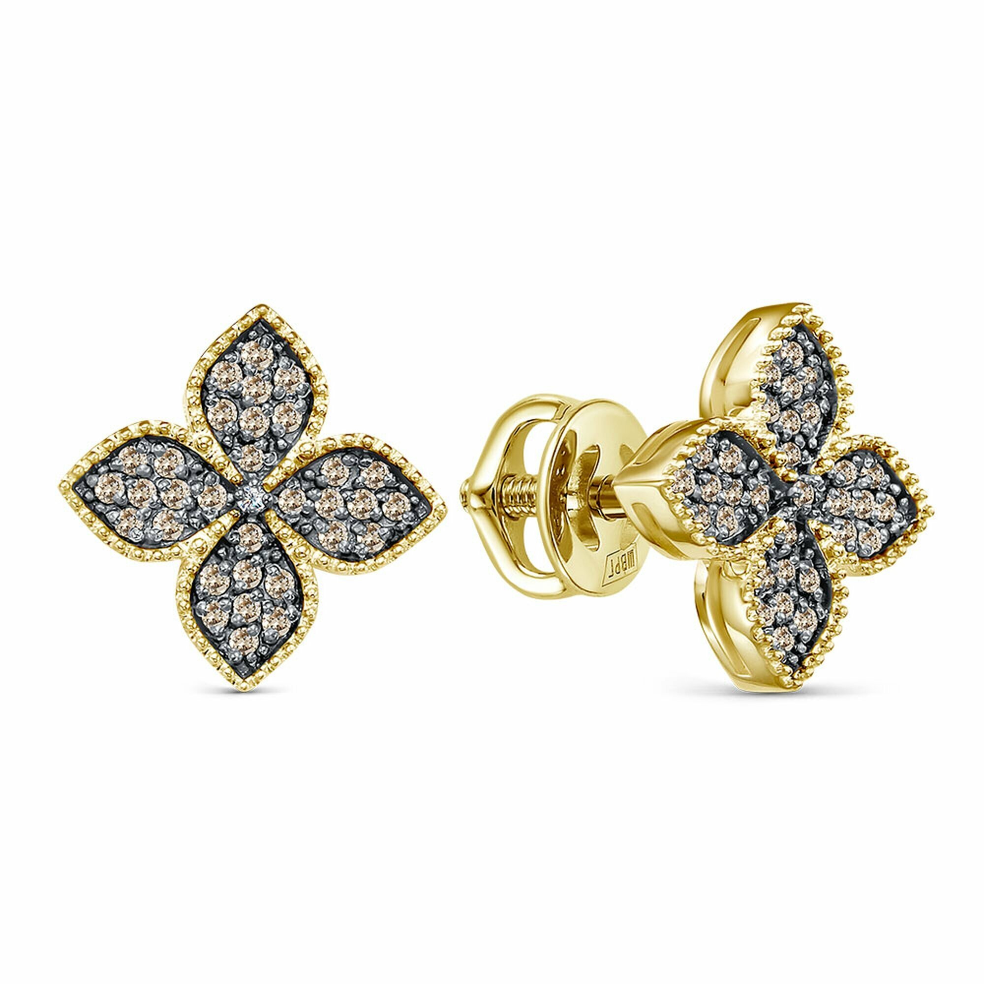 Серьги, желтое золото, 585 проба, бриллиант