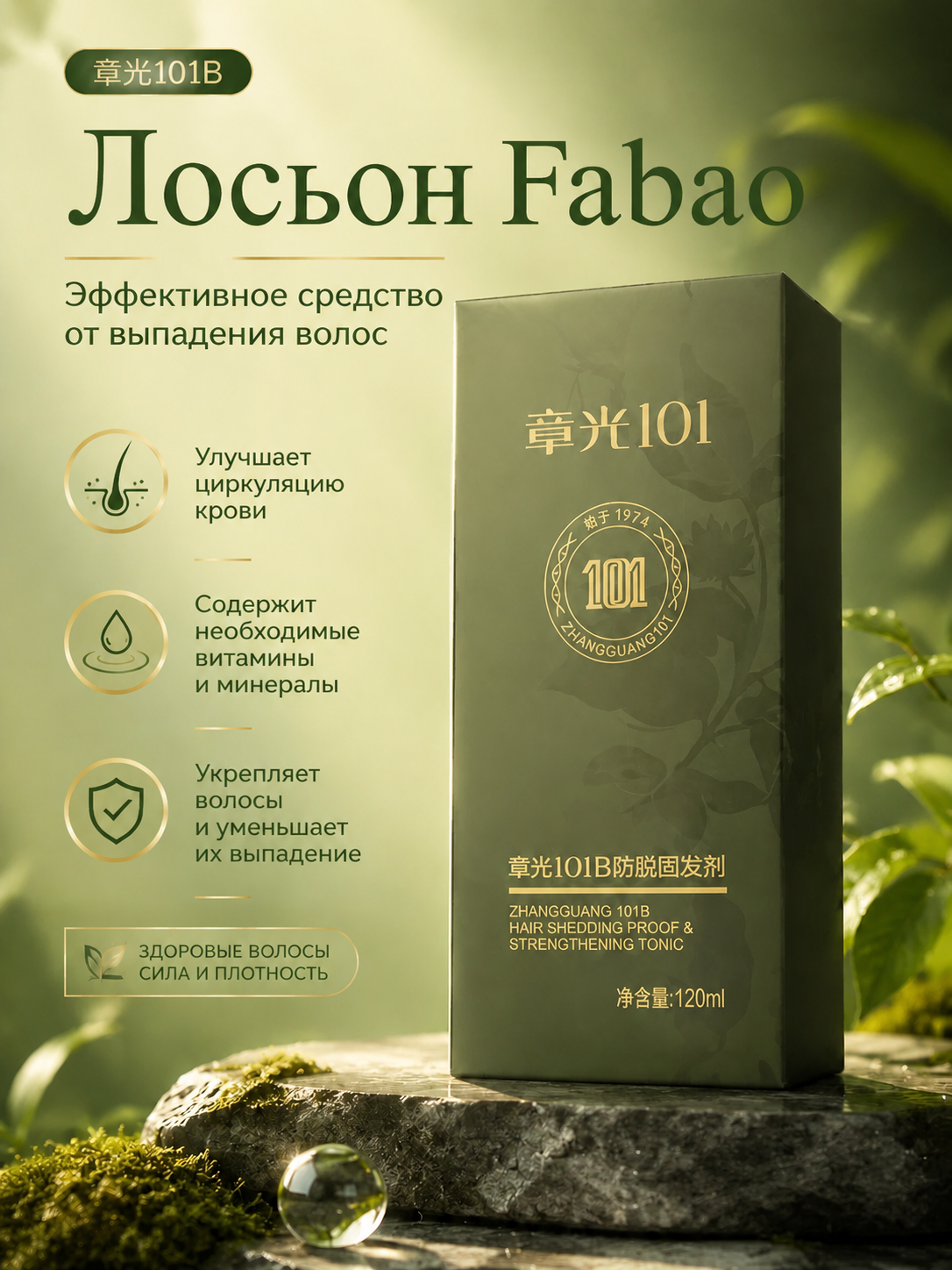 Zhangguang 101 B Fabao Tonic лосьон для волос, против выпадения, Чжангуан 101B Фабао тоник, 120мл