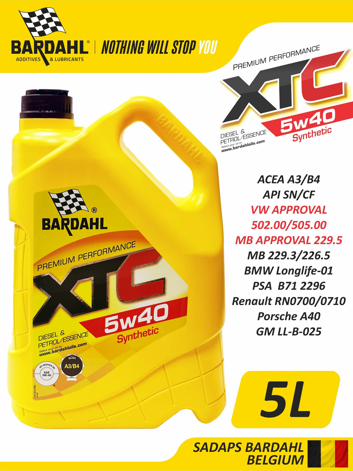 Bardahl Xtc 5W-40 Масло моторное, Синтетическое, 5 л