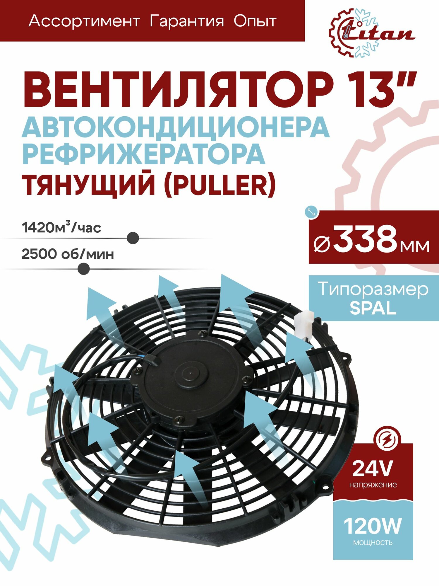 Вентилятор 13" 24V Puller 120W (аналог SPAL 305мм 12") TITAN