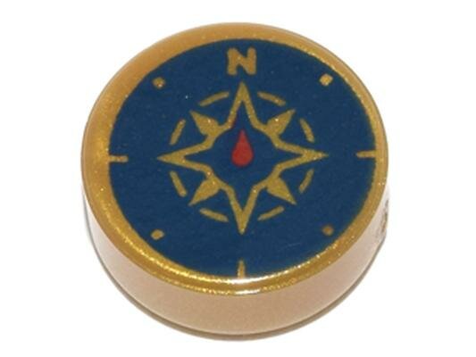 Деталь Lego 98138pb045 Tile, Round 1 x 1 with Dark Blue Compass Rose and Red Needle Pattern