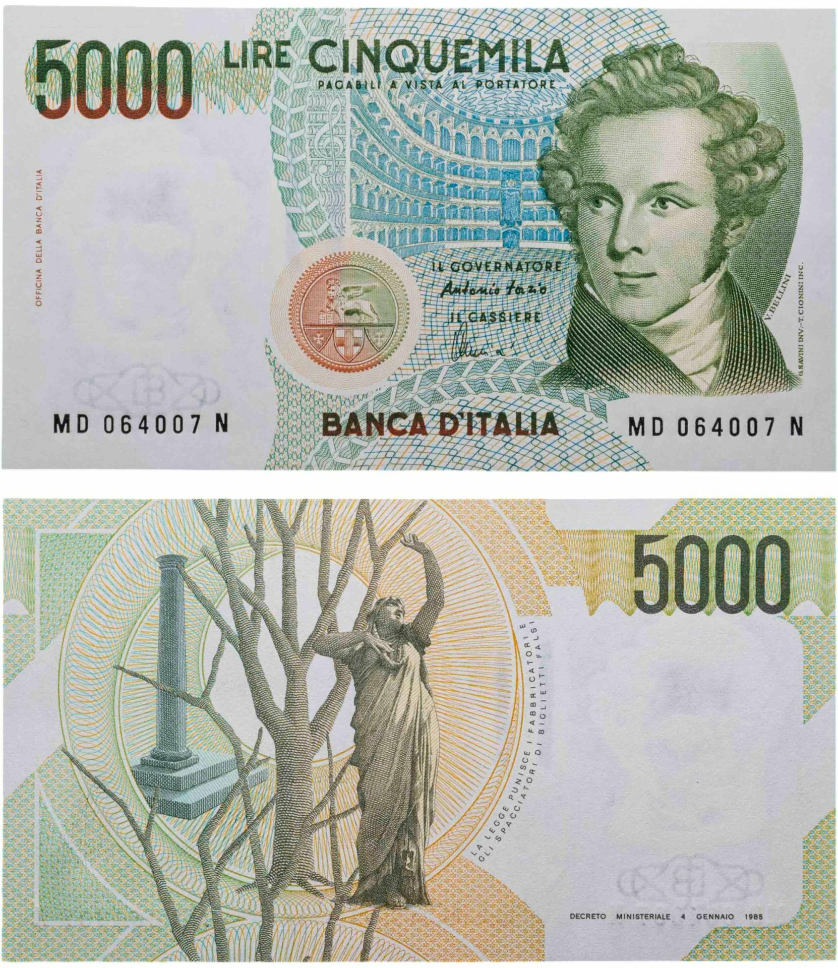 Италия 5000 лир 1985 Pick 111c