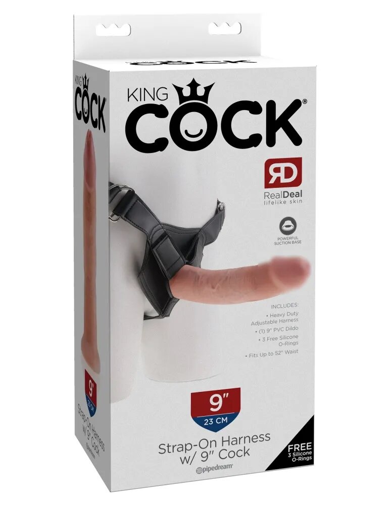 Страпон Pipedream King Cock, поясной, реалистичный, ПВХ, длина 23см, бежевый