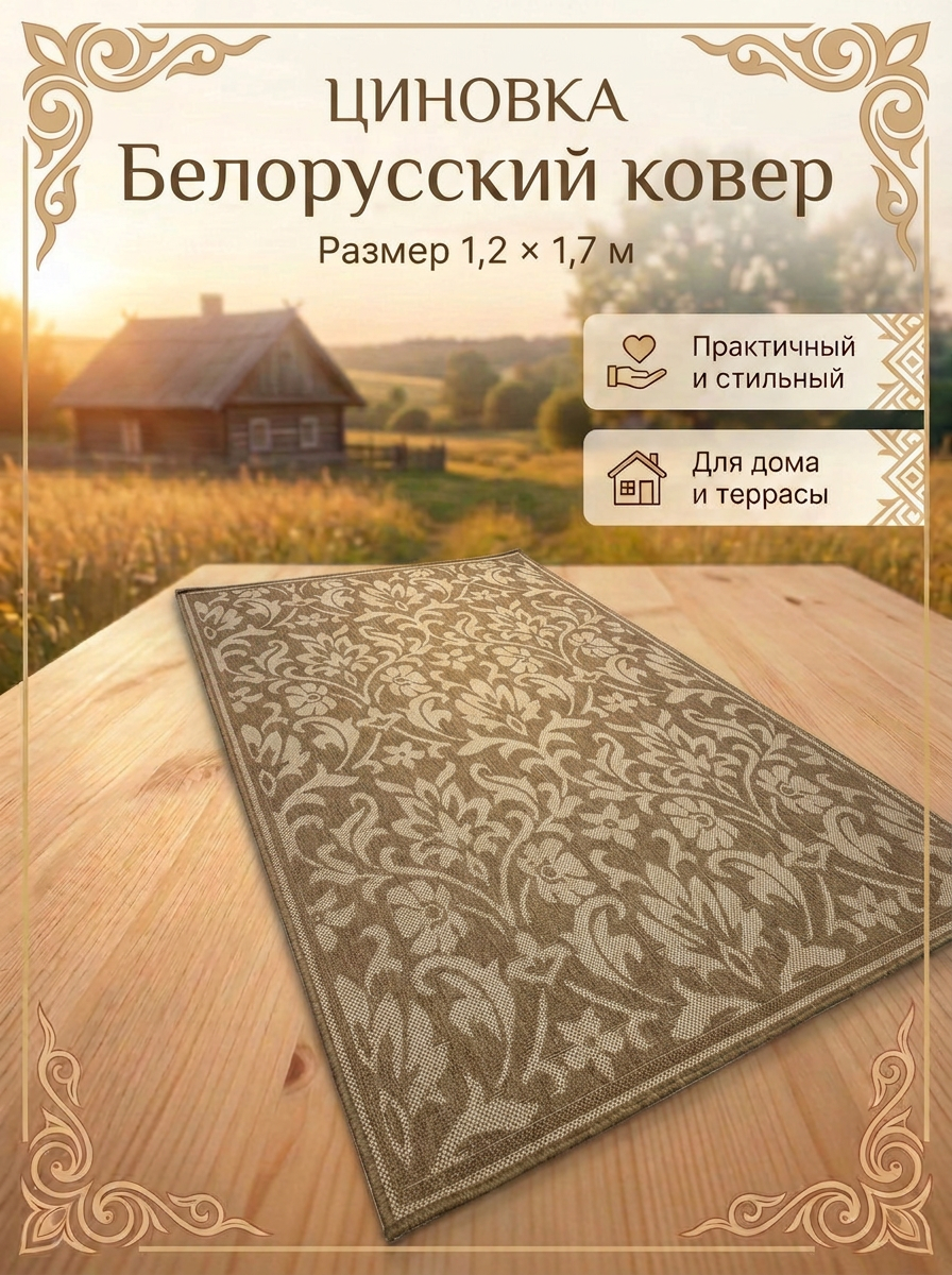 Циновка на пол Витебские ковры, BOHO, прямоугольный, размер 1.2х1.7 м, производство Беларусь.