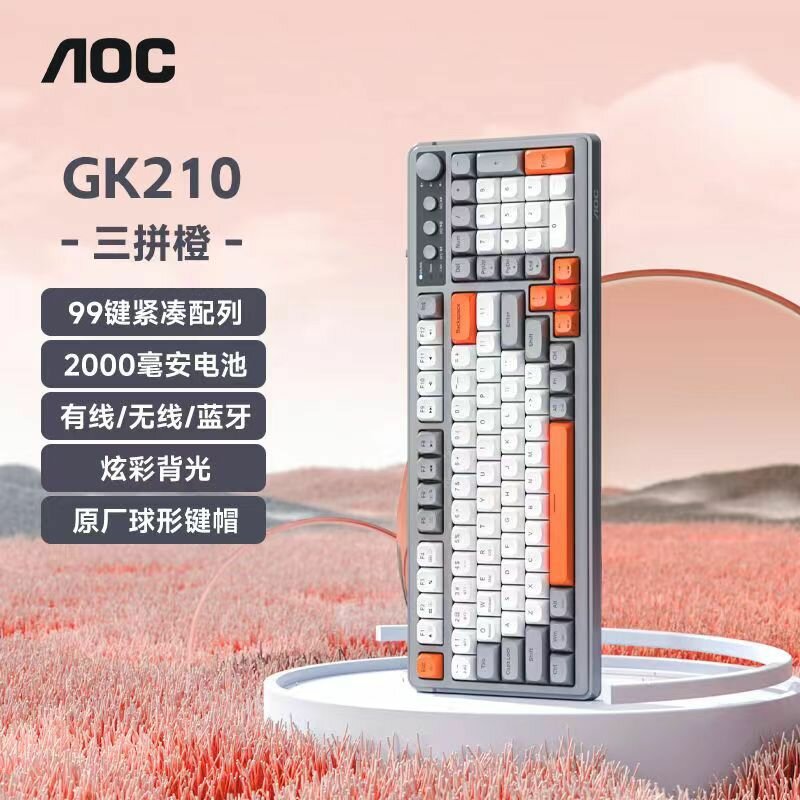 Клавиатура AOC GK210 с механическим чувством, 3-режимная, оранжевая, для офиса и игр, долгий срок службы батареи,