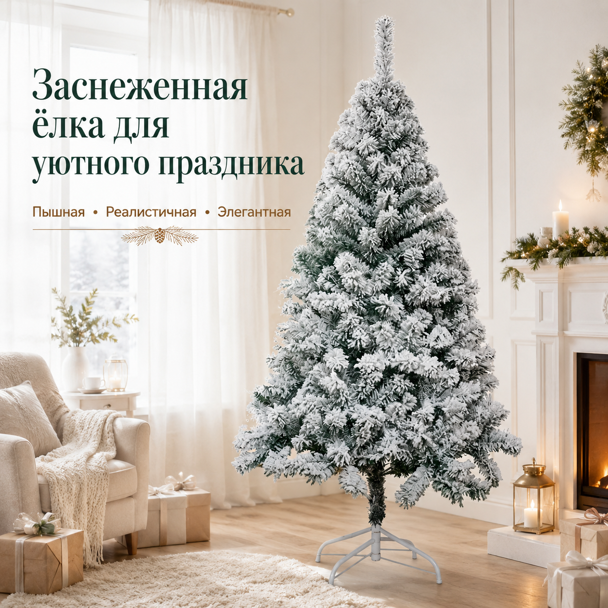 Искусственная заснеженная ель с пушистыми ветвями и устойчивой металлической подставкой 151 см PVC