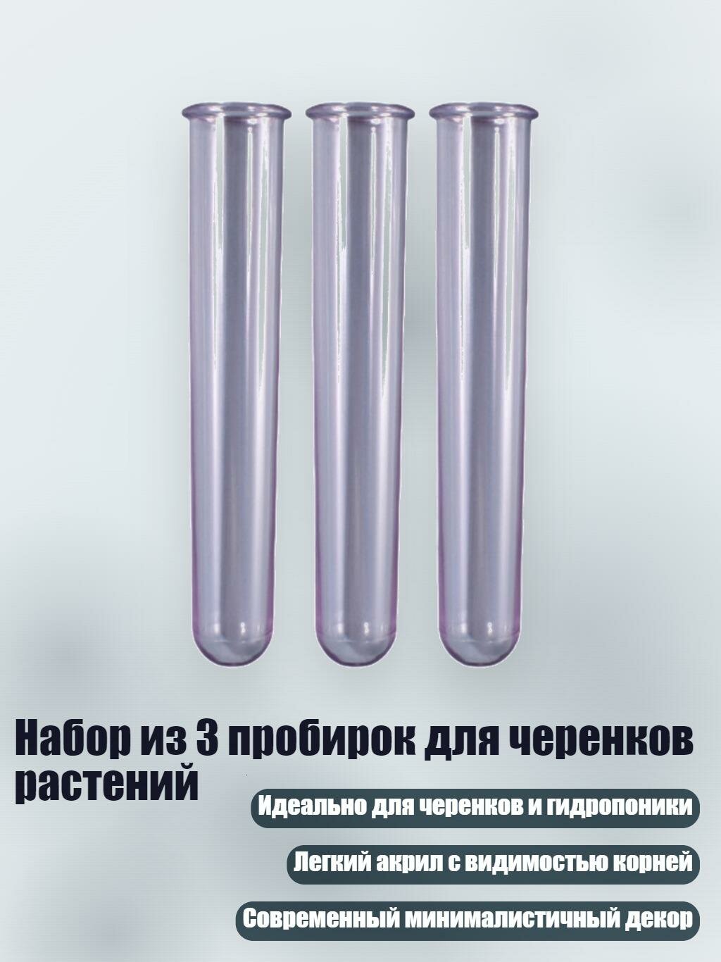 Набор из 3 пробирок для черенков растений, Сливовый - Акриловая пробирка