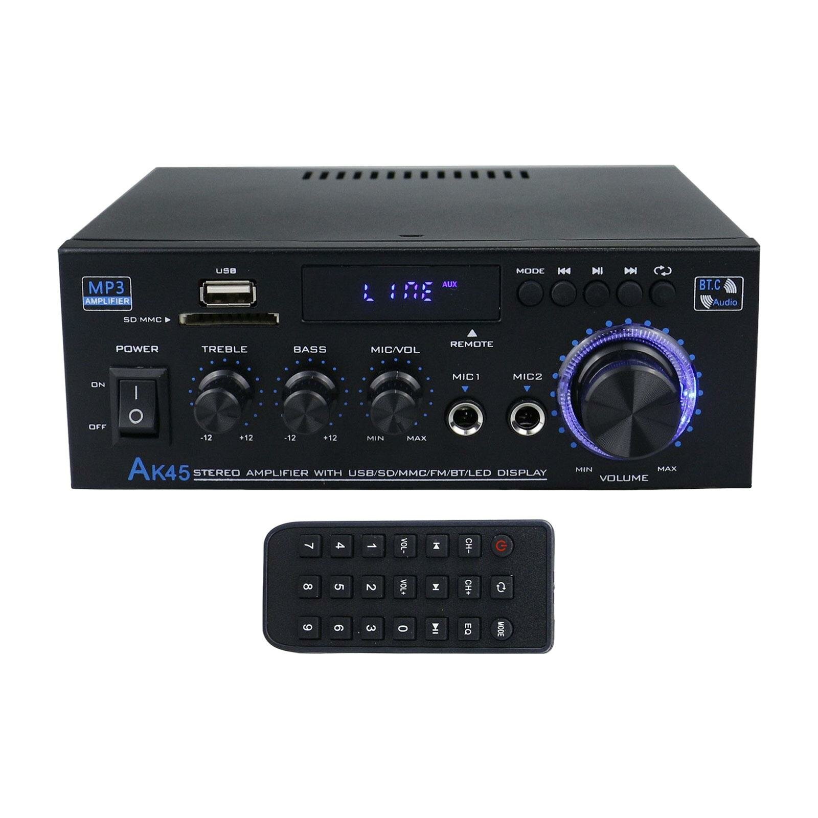 Усилитель мощности AK45 с микрофоном, 2.0-канальный HiFi стереоусилитель.