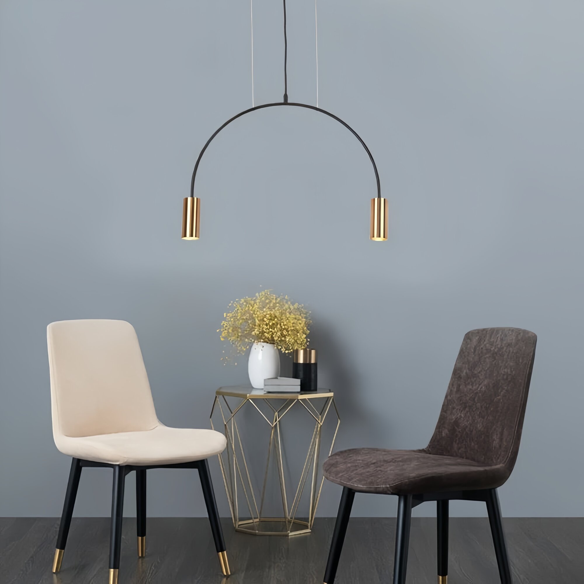 Подвесная люстра Artpad, минималистичная, золото, LED, 2 рожка, 3000K тёплый свет, для гостиной