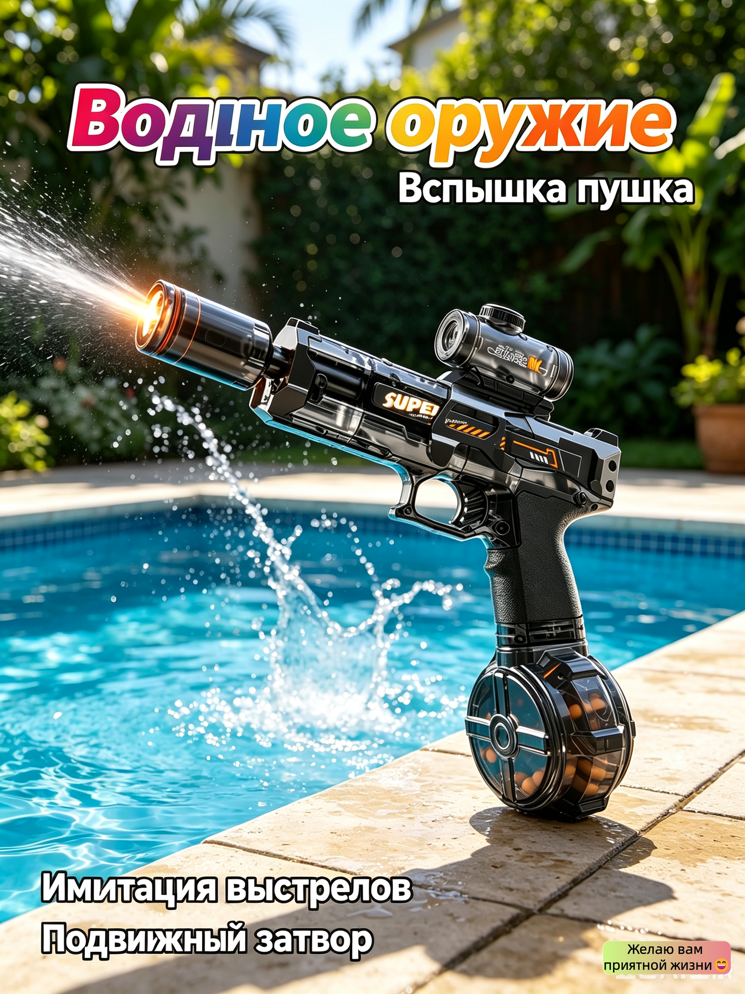 Водное оружие "Вспышка-пушка", с движущимся затвором, для детей от 5 лет