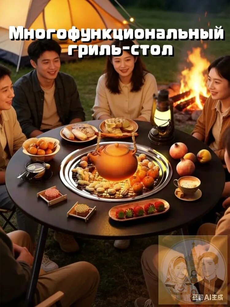 Уличный гриль/портативный складной стол для барбекю, диаметр 58*высота 46 см, Черный