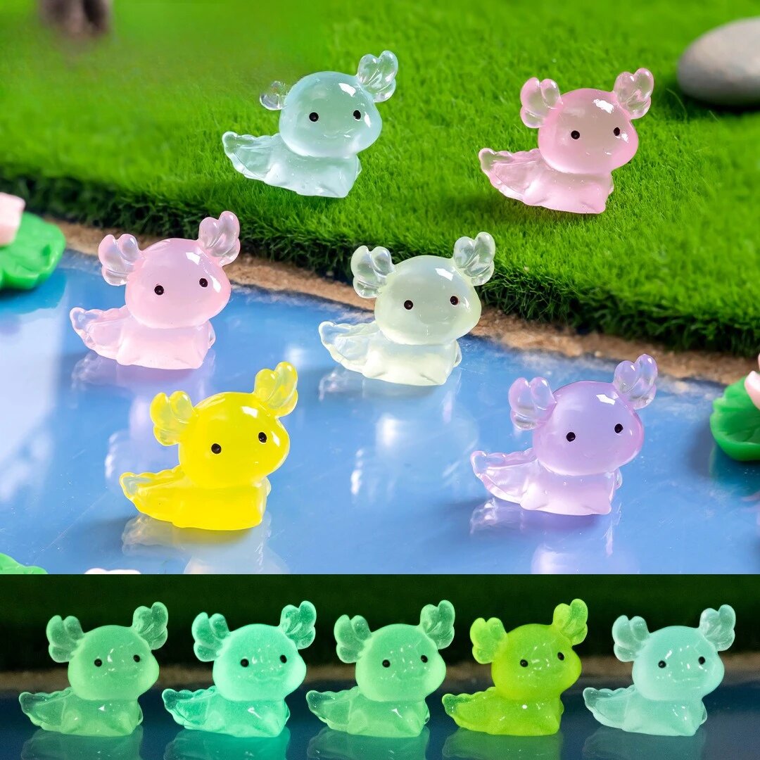 Светящиеся миниатюрные фигурки аксолотлей из смолы Mix-20pcs, Mix-B